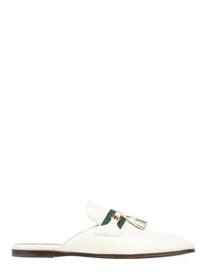 Gucci Gg Web Tassel Mule - White