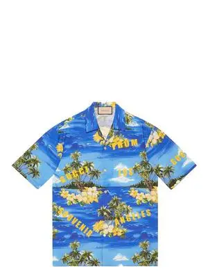 Gucci Printed Cotton Poplin Bowling Shirt - Blue/green/yellow