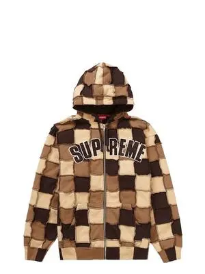 Supreme Reverse Patchwork Zip Up Hooded Sweatshirt - Brown