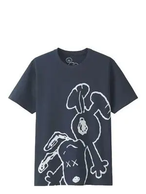 KAWS X Uniqlo X Peanuts Snoopy Falling Tee Shirt - Navy Blue