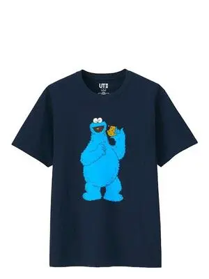 KAWS X Uniqlo X Sesame Street Cookie Monster Tee Shirt - Navy Blue