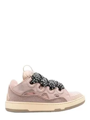 LANVIN Leather Curb Glitter Sneakers Pale Pink/black/white