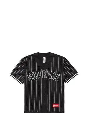 Supreme Rhinestone Stripe Baseball Jersey - Black
