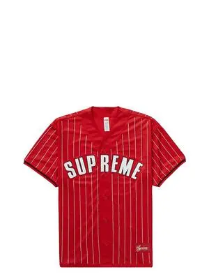 Supreme Rhinestone Stripe Baseball Jersey - Red