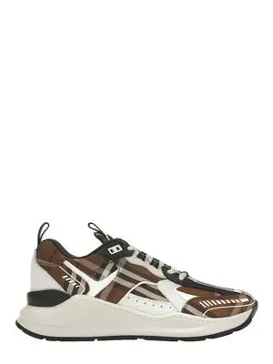 Burberry Vintage Check Cotton And Leather Sneakers - Dark Birch Brown/white