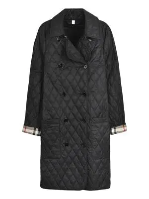 Burberry Tything Diamond Quilted Long Jacket - Black