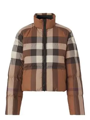 Burberry Check Cropped Puffer Jacket - Dark Birch Brown