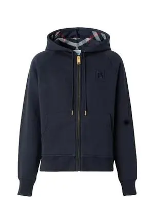 Burberry Letter Graphic Cotton Blend Zip Hoodie - Navy Blue