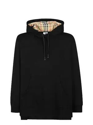 Burberry Stepped Hem Oversized Cotton Hoodie - Black/archive Beige