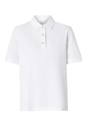 Burberry Monogram Pique Cotton Polo Shirt - White