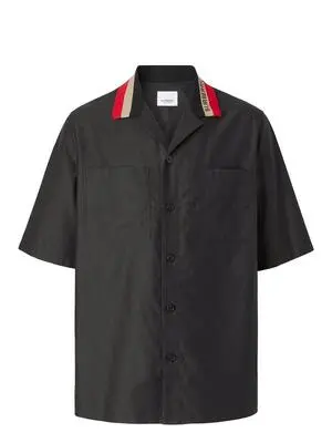 Burberry Stripe Icon Collar Camp Shirt - Black/red/beige