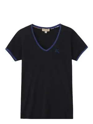 Burberry Embroidered Monogram V-neck T-shirt - Black/navy Blue