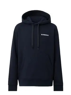 Burberry Topstitched Monogram Motif Cotton Oversized Hoodie - Coal Blue