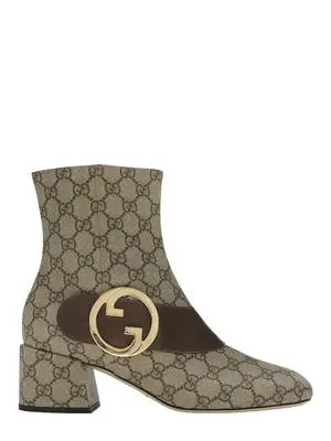 Gucci Blondie Ankle Boot Gg Canvas - Beige/ebony/brown