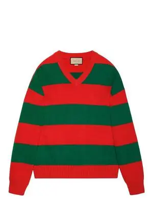 Gucci Felted Wool Striped Sweater - Red/green