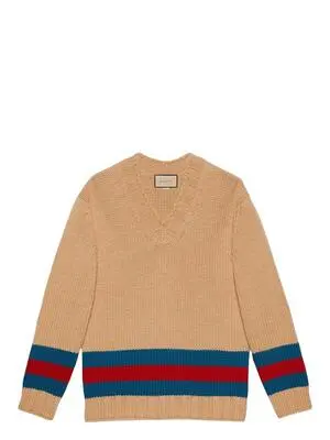 Gucci Fine Mohair Wool Webbed Sweater - Camel/red/green
