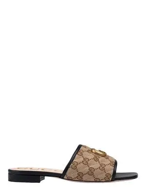 Gucci Double G Canvas Slide Sandal - Beige/ebony/black