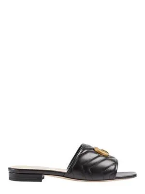 Gucci Double G Leather Slide Sandal - Black/gold