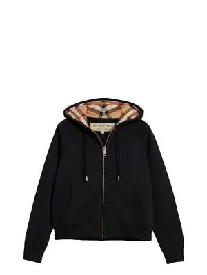 Burberry Zip-up Hoodie With Check Hood - Black Archive Beige