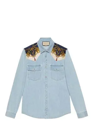 Gucci Chain Print Panelled Shirt - Light Blue