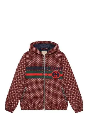 Gucci Geometric Houndstooth Canvas Jacket - Blue/red/green