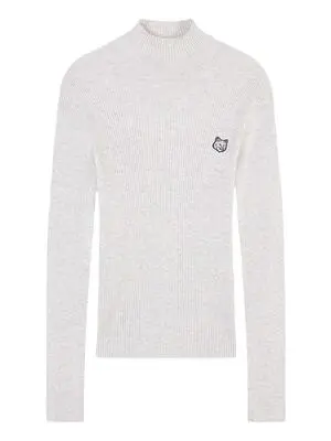 Maison Kitsuné Bold Fox Head Patch Ribbed Turtleneck - Light Grey Melange