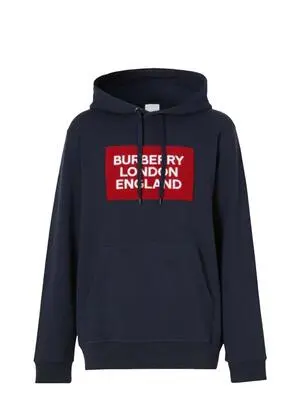 Burberry Logo Patch Hoodie - Navy Blue Red