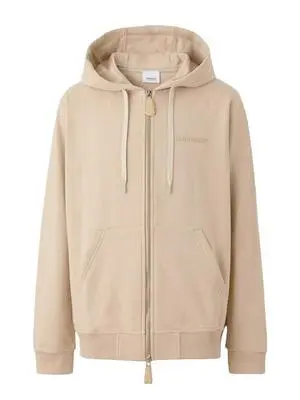 Burberry Logo Print Zip Hoodie - Soft Fawn