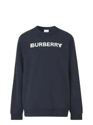 Burberry Logo Print Cotton Sweatshirt - Navy Blue