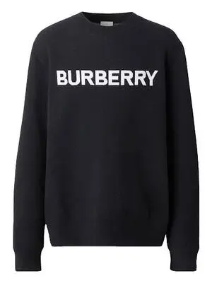 Burberry Logo Intarsia Wool Cotton Sweater - Coal Blue