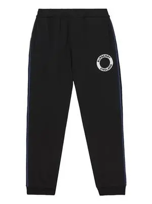 Burberry Logo Graphic Applique Cotton Jogging Pants - Black