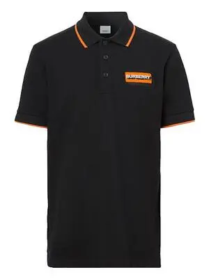 Burberry Logo Applique Cotton Pique Polo Shirt - Black/orange