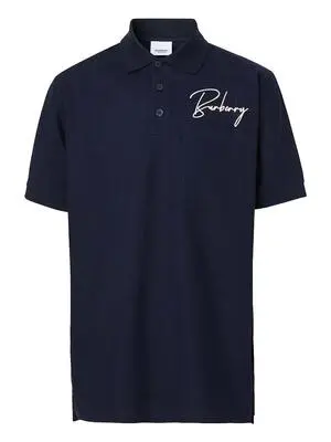 Burberry Logoembroidered Oversized Polo Shirt - Navy Blue