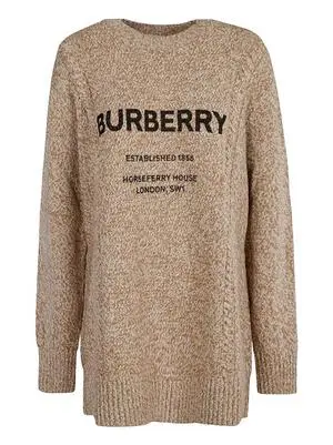 Burberry Mabel Horseferry Logo Print Oversize Wool & Cotton Sweater - Camel