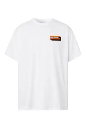 Burberry Logo Applique Cotton Oversized T-shirt - White/orange