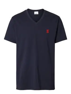 Burberry Monogram Motif Vneck T-shirt - Navy Blue/red