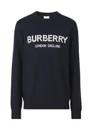 Burberry Logo Intarsia Wool Blend Sweater - Caol Blue/white
