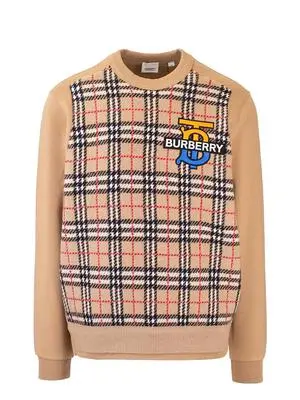 Burberry Monogram Motif Check Panel Sweatshirt - Beige