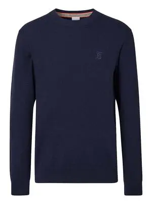 Burberry Monogram Embroidered Fine-knit Sweater - Navy Blue