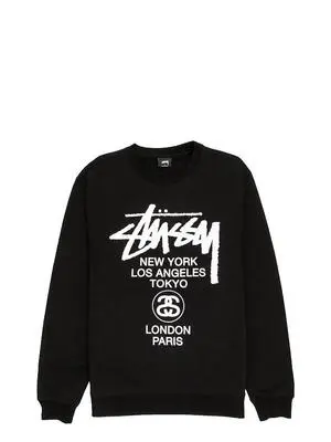StÜssy World Tour Crewneck Sweatshirt - Black
