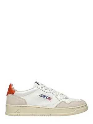 AUTRY Medalist Leather Suede Low Top Sneakers - White/beige/orange