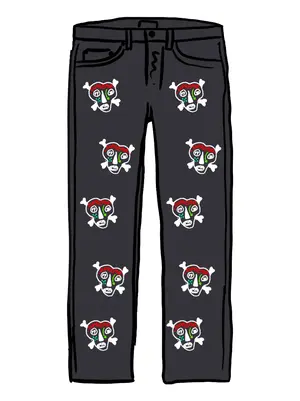 Supreme Clayton Patterson Skulls Embroidered Regular Jean - Black