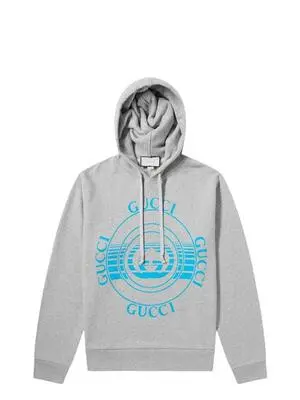 Gucci Record Print Pullover Hoodie - Grey Marl/blue