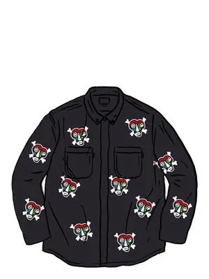 Supreme Clayton Patterson Skulls Embroidered Work Shirt - Black