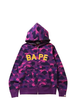 A BATHING APE Camo Logo Full Zip Hoodie - Purple