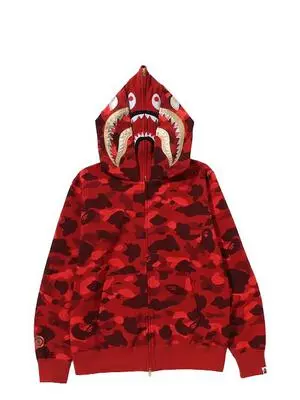 A BATHING APE Camo Double Shark Full Zip Hoodie - Red