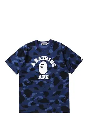 A BATHING APE Camo College Tee Shirt - Navy Blue