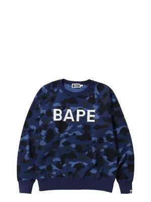 A BATHING APE Camo Crystal Stone Relaxed Fit Crewneck Sweatshirt - Navy Blue