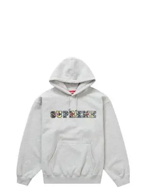 Supreme Collegiate Patchwork Leather Hooded Sweatshirt - Heather Grey