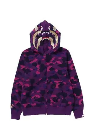 A BATHING APE Camo Double Shark Full Zip Hoodie - Purple